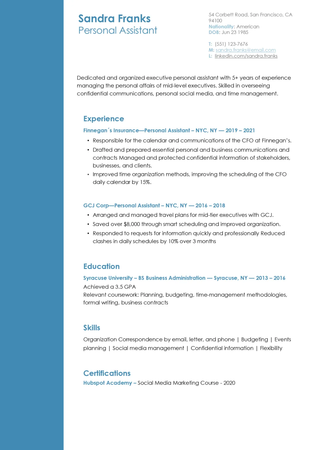Personal Assistant Resume Example to Download [+Guide]