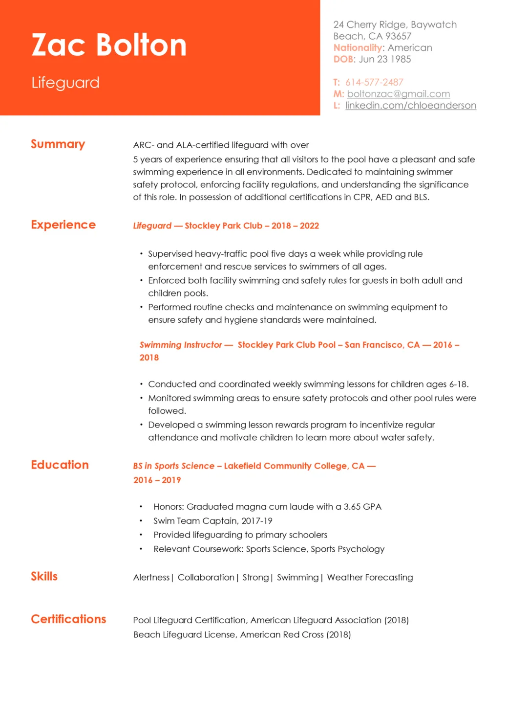 Lifeguard Resume: Free Sample & Top Tips