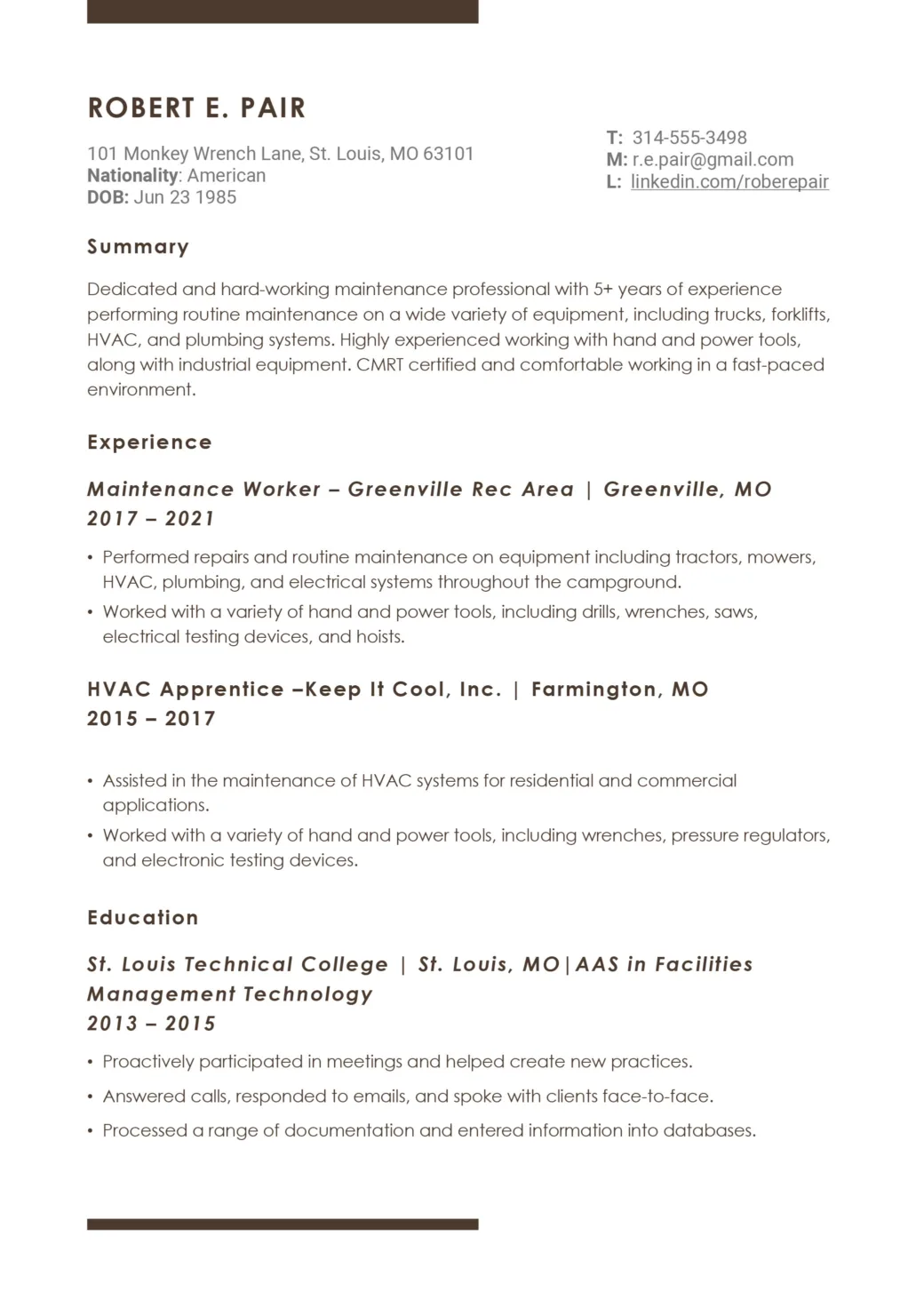 Maintenance Worker Resume: Free Template & Guide