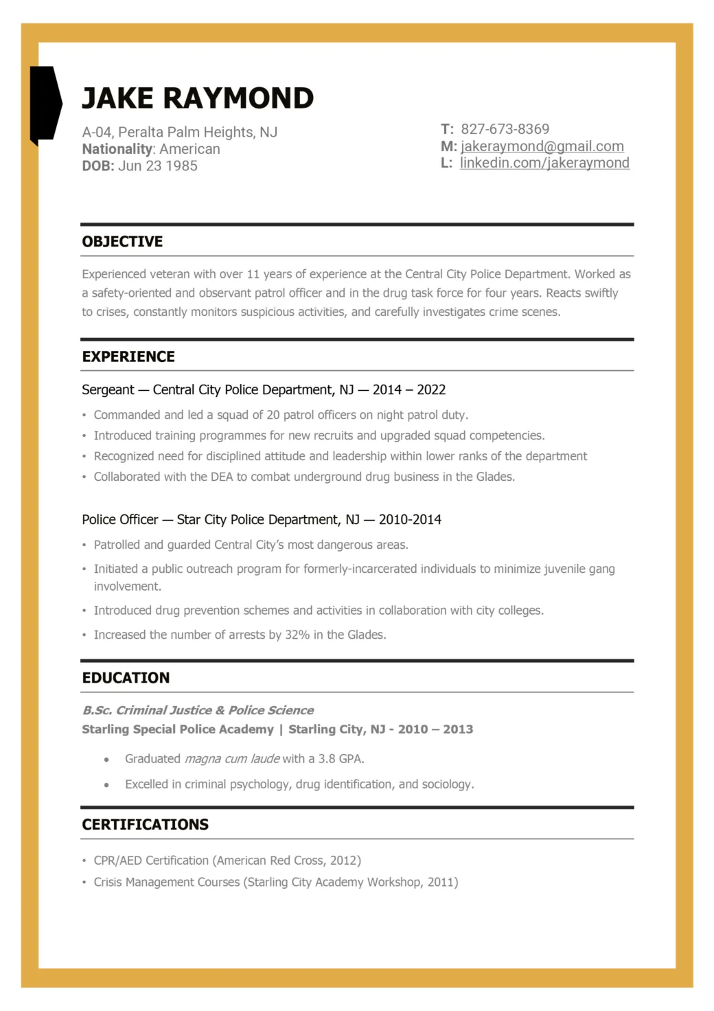Police Officer Resume Example [with Free Template]
