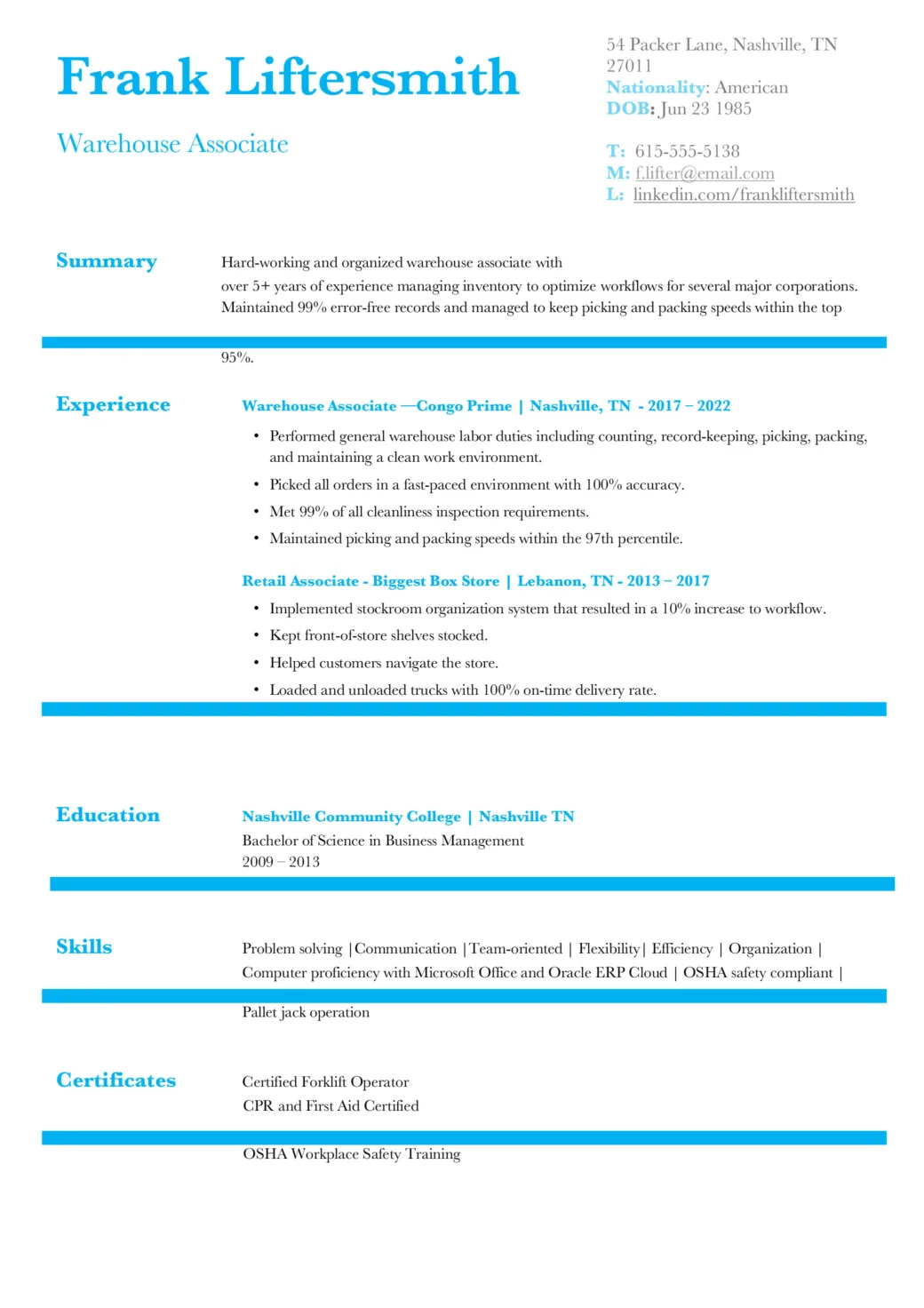 Warehouse Worker Resume: [+ Free Sample & Guide]